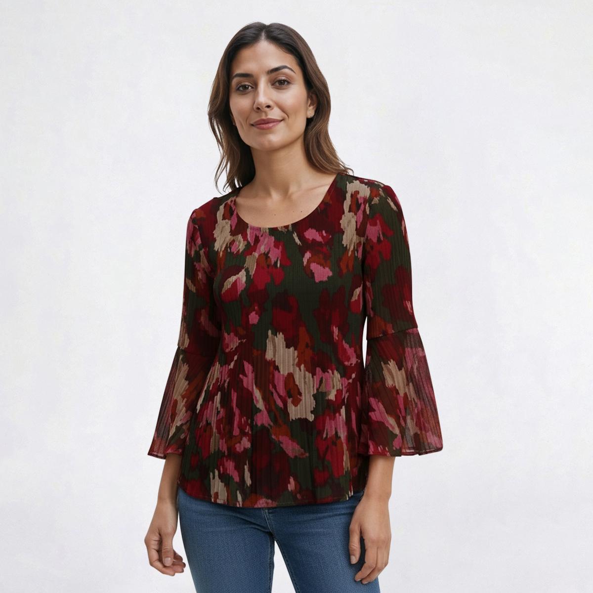 Click here for Womens Ninety Clothing 3/4 Bell Sleeve Floral Abst... prices